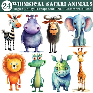 Whimsical Safari Clipart Safari Animals Quirky Lion Clip Art Animal PNG ...