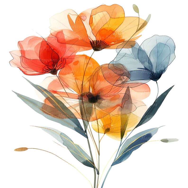 20 Abstract Flower Clipart Watercolor Flower Bouqet Clipart PNG ...
