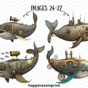 30 Steampunk Sea Creatures Clipart Bundle Steampunk Shark Whale Crab ...