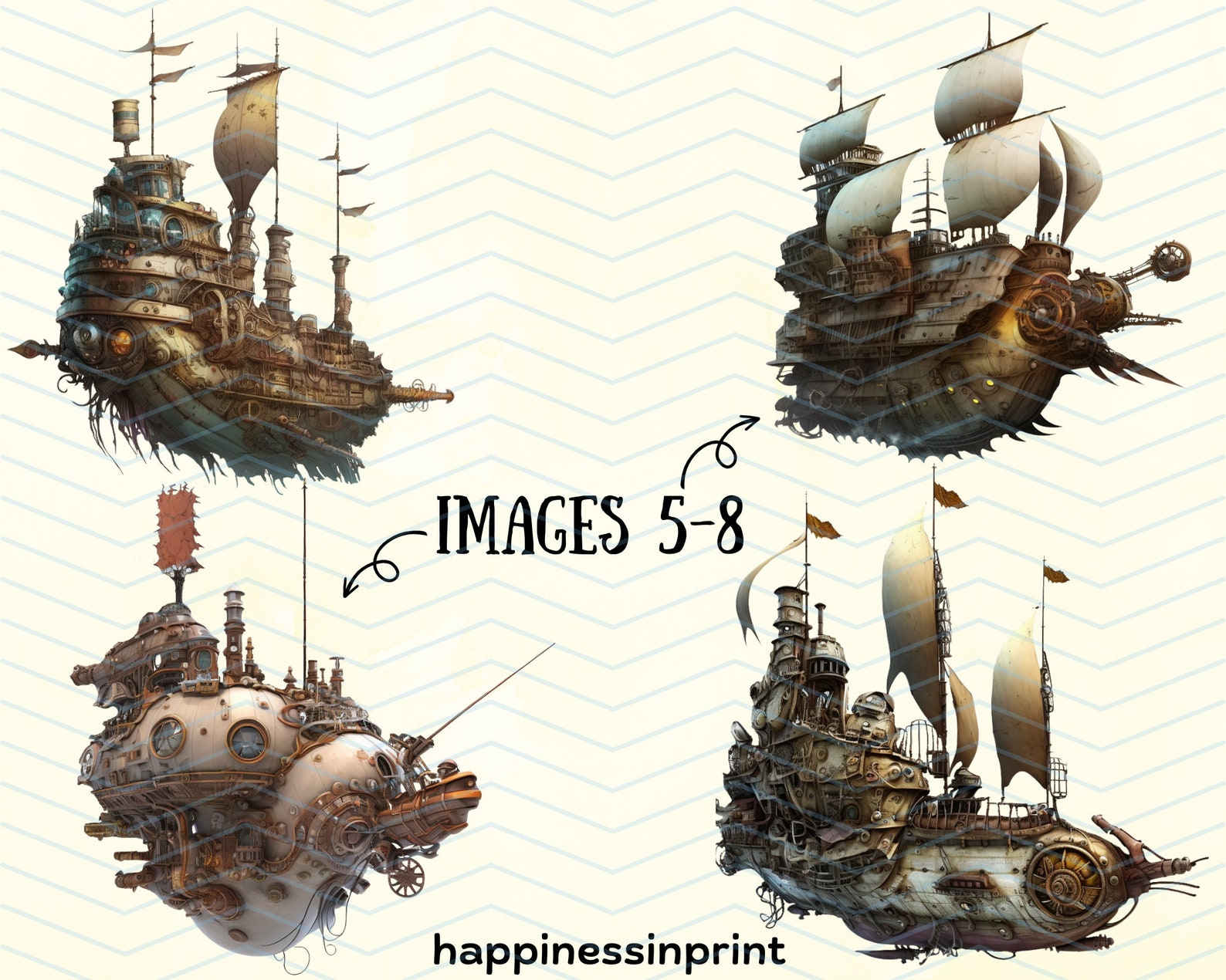 Steampunk Ships Boats Submarines PNG Clipart Bundle Steampunk Boats ...