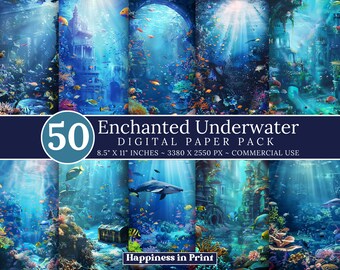 30 Enchanted Underwater Digital Papers, Printable Digital Paper, Under ...