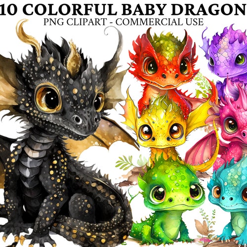Baby Dragon Clipart Bundle Watercolor Art Fantasy Cute - Etsy