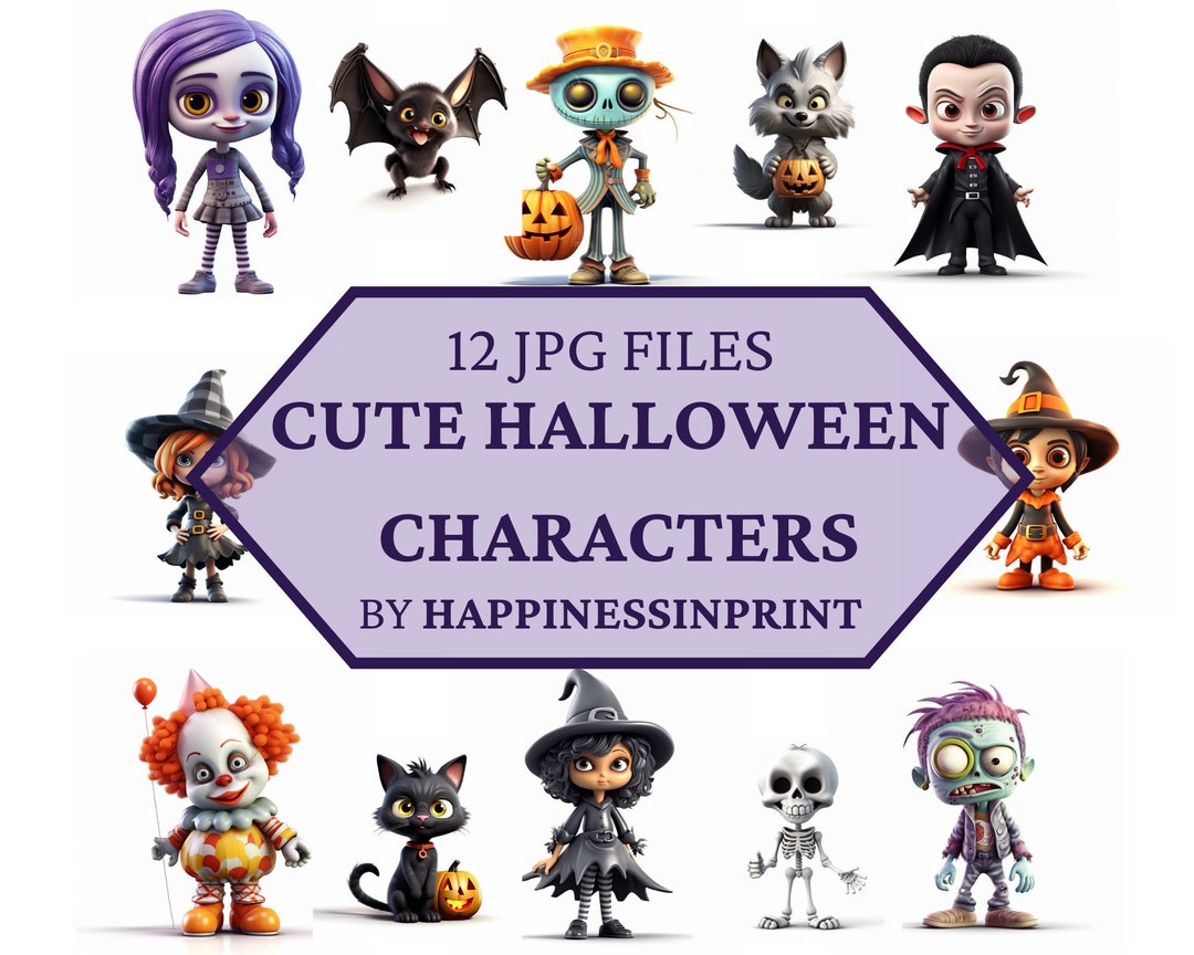12 Cute Halloween Characters Clipart Bundle JPG Spooky Season - Etsy