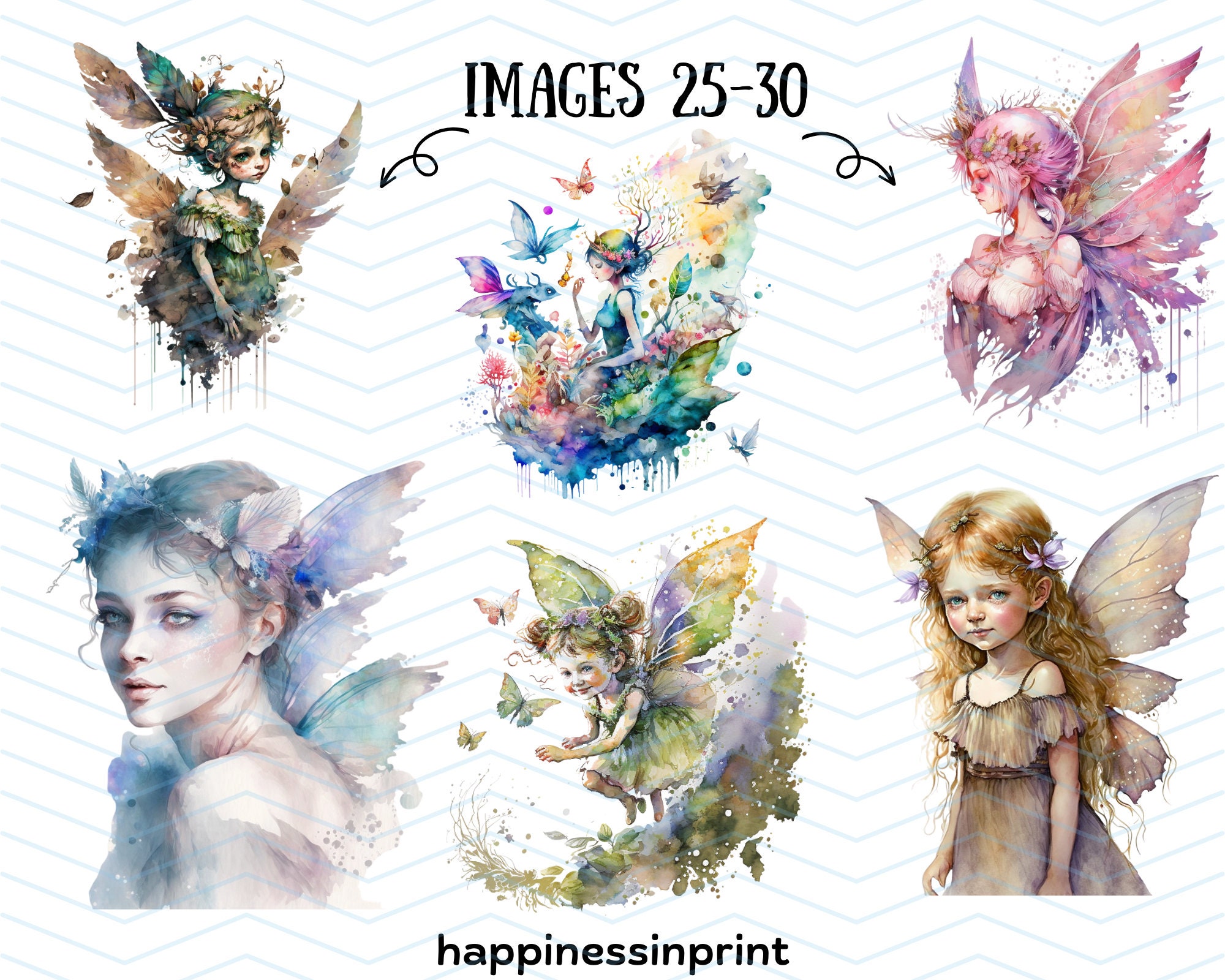 Elegant Watercolor Fairy Clipart Bundle PNG Sublimation - Etsy