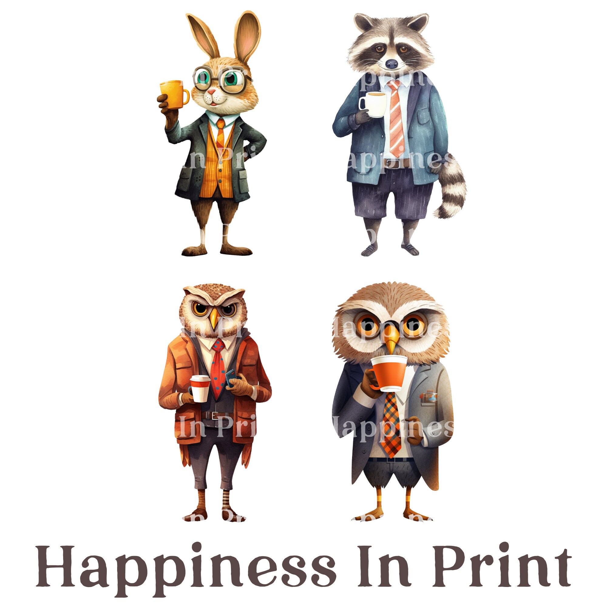 Whimsical Forest Coffee Animals in Suits Clipart Animal Quirky Animals ...
