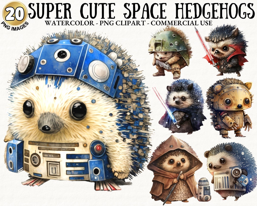 Watercolor Hedgehog Space Hero Clipart Bundle Cute Hedgehog PNG Bundle ...