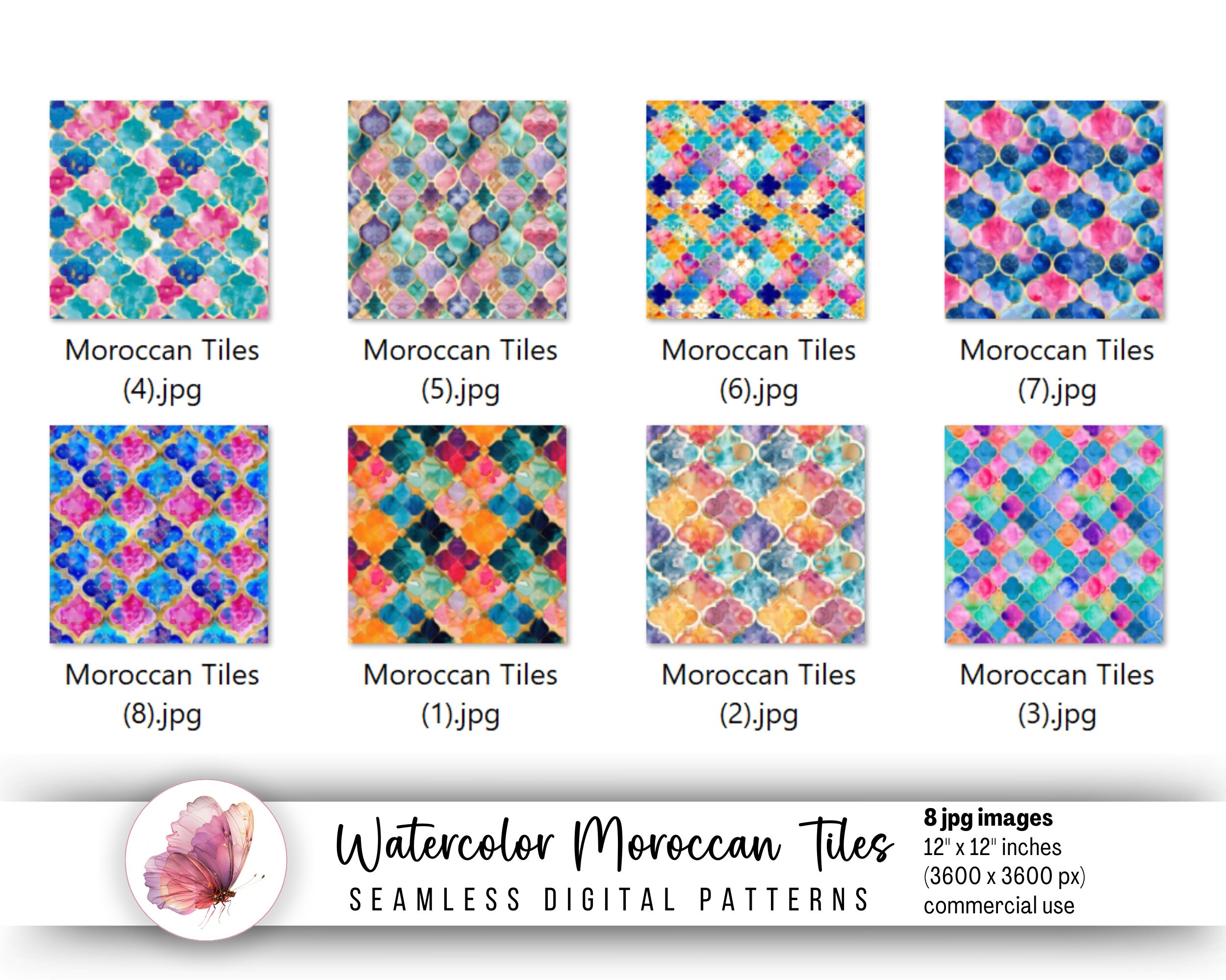 Watercolor Moroccan Tile Digital Paper Pack Digital Background ...