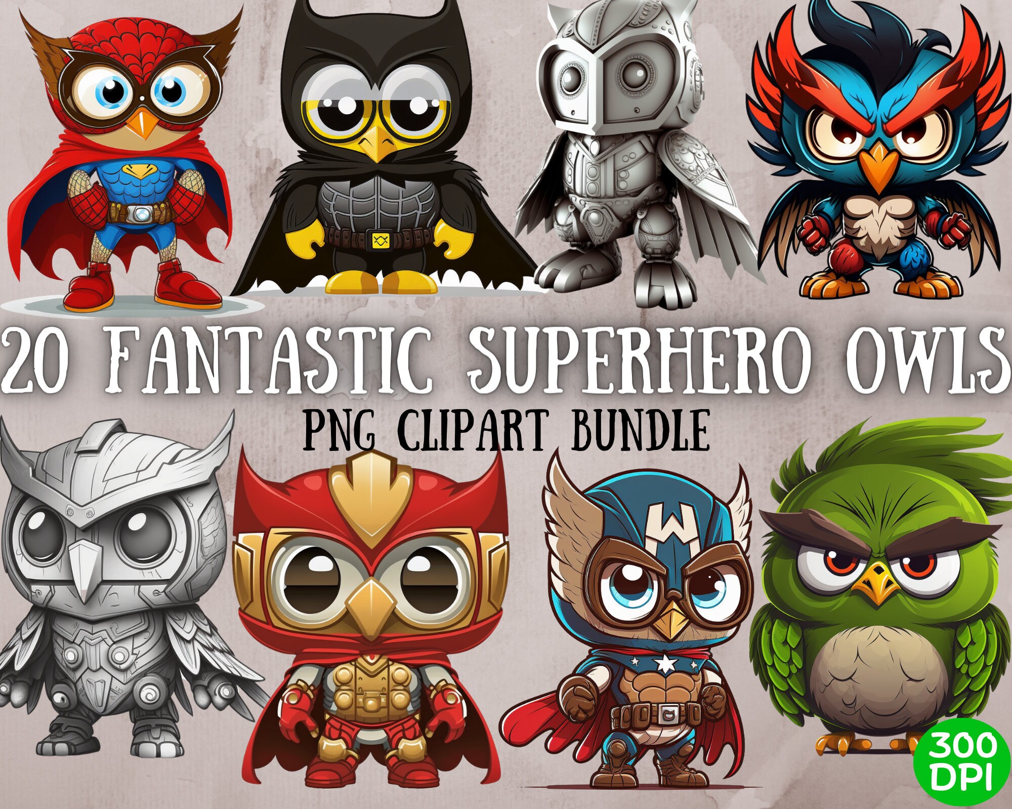 Superhero Owl Clipart PNG Bundle Caped Crusader Owl Art PNG Pack ...