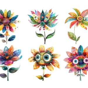 Whimsical Flowers Clipart, Quirky Flower Clip Art, Whimsical Elements ...
