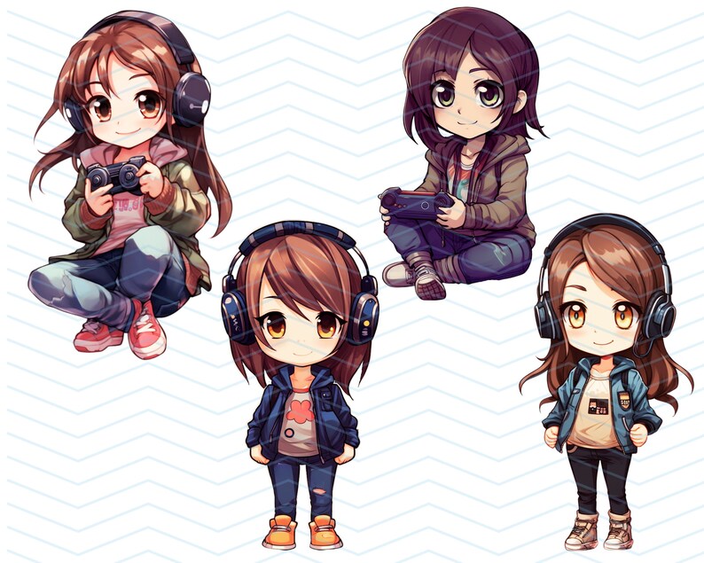 Kawaii Gamer Girl Sticker Gaming Planner Clipart Chibi Bundle Free ...