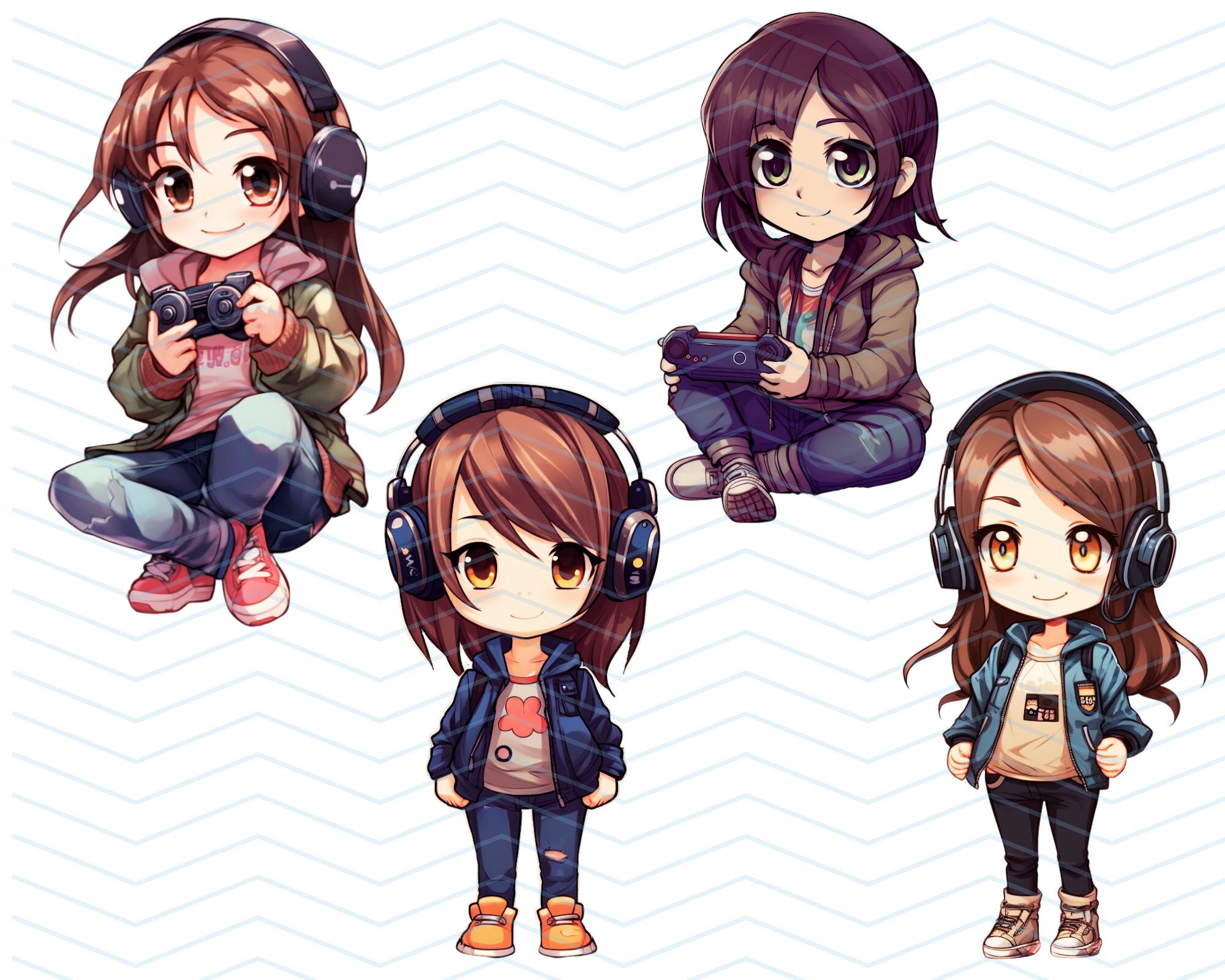 Kawaii Gamer Girl Sticker Gaming Planner Clipart Chibi Bundle Free ...