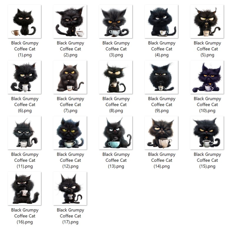 17 Whimsical Grumpy Coffee Cat Clipart Printable Commercial Use ...