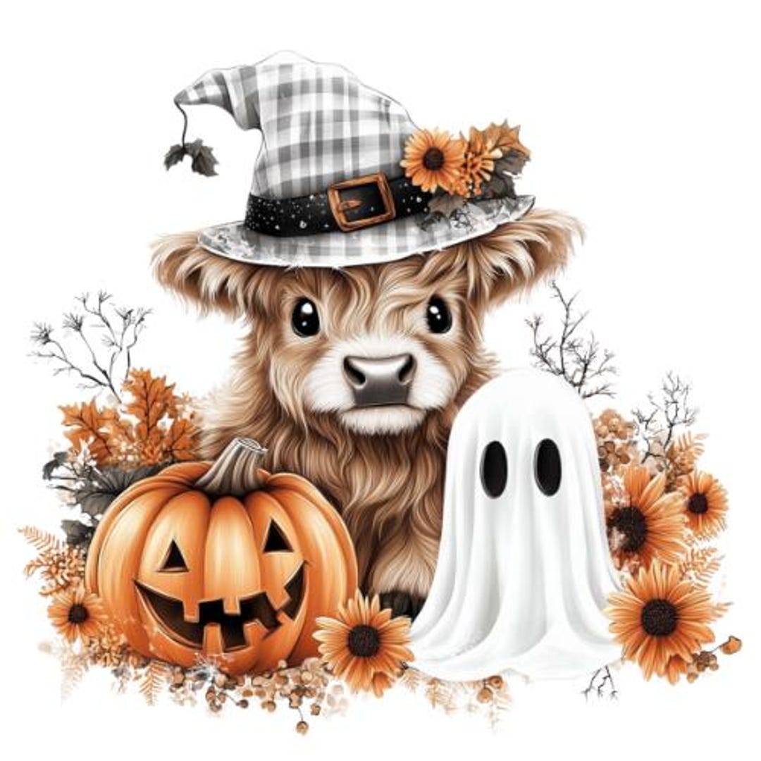 Cute Fall Highland Cow Ghost PNG Spooky Season Autumn Cow Shirt PNG ...