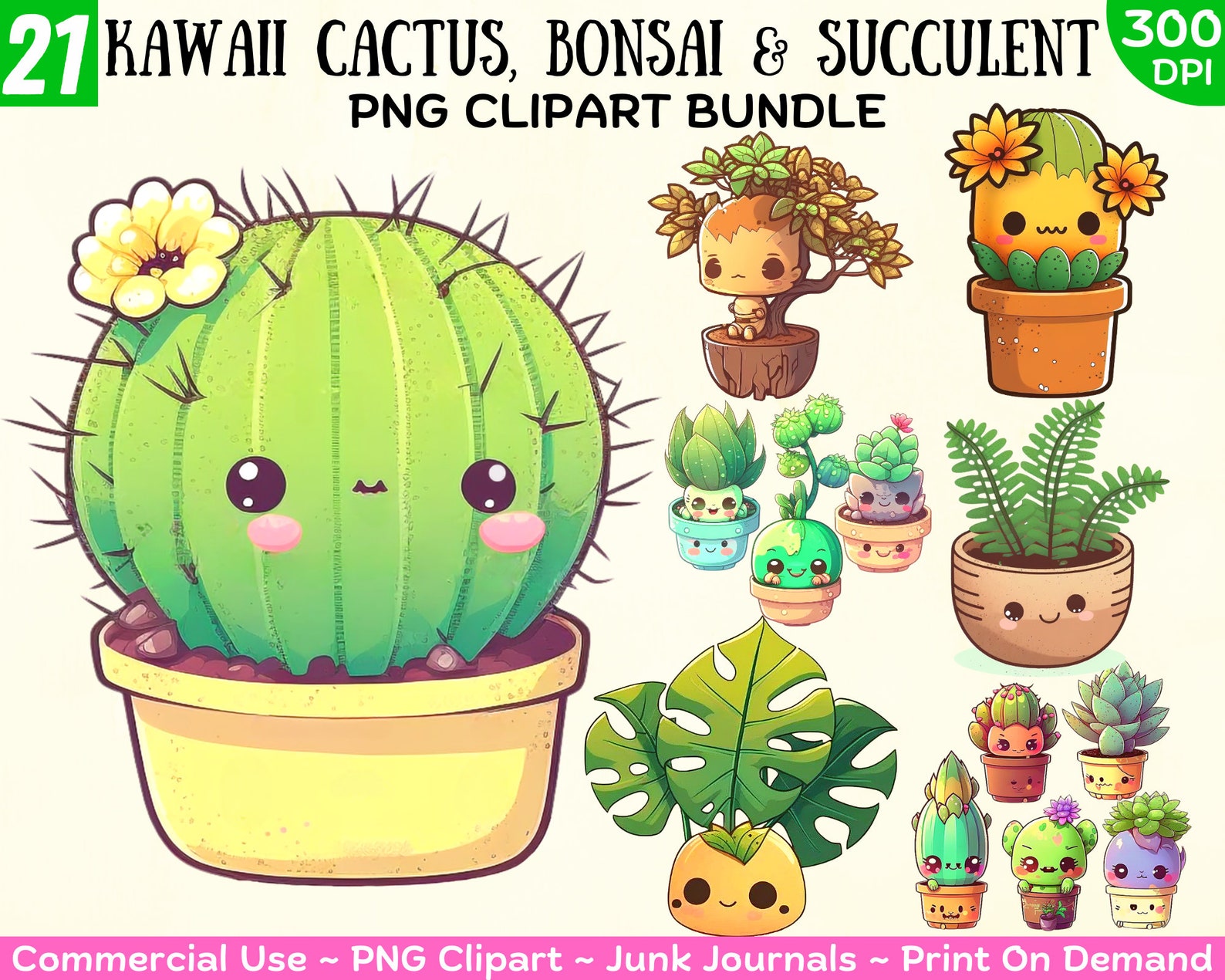Cute Kawaii Houseplants PNG Clipart Bundle Chibi Cactus - Etsy UK