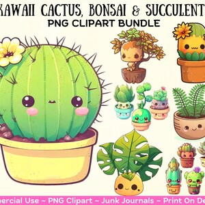 Cute Kawaii Houseplants PNG Clipart Bundle Chibi Cactus - Etsy