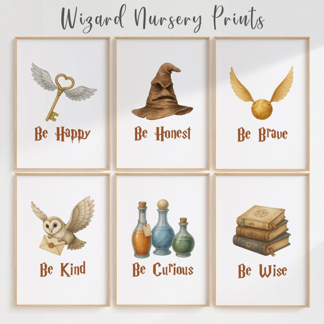 Wizard Nursery Wall Art Set of 6 – Watercolor Wizarding Prints With ...