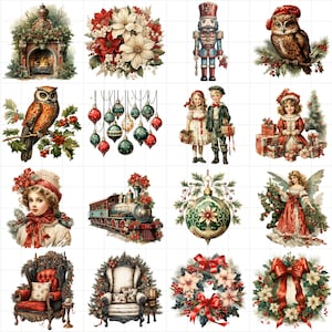 Vintage Watercolor Christmas Clipart Bundle Vintage Christmas PNG Junk ...