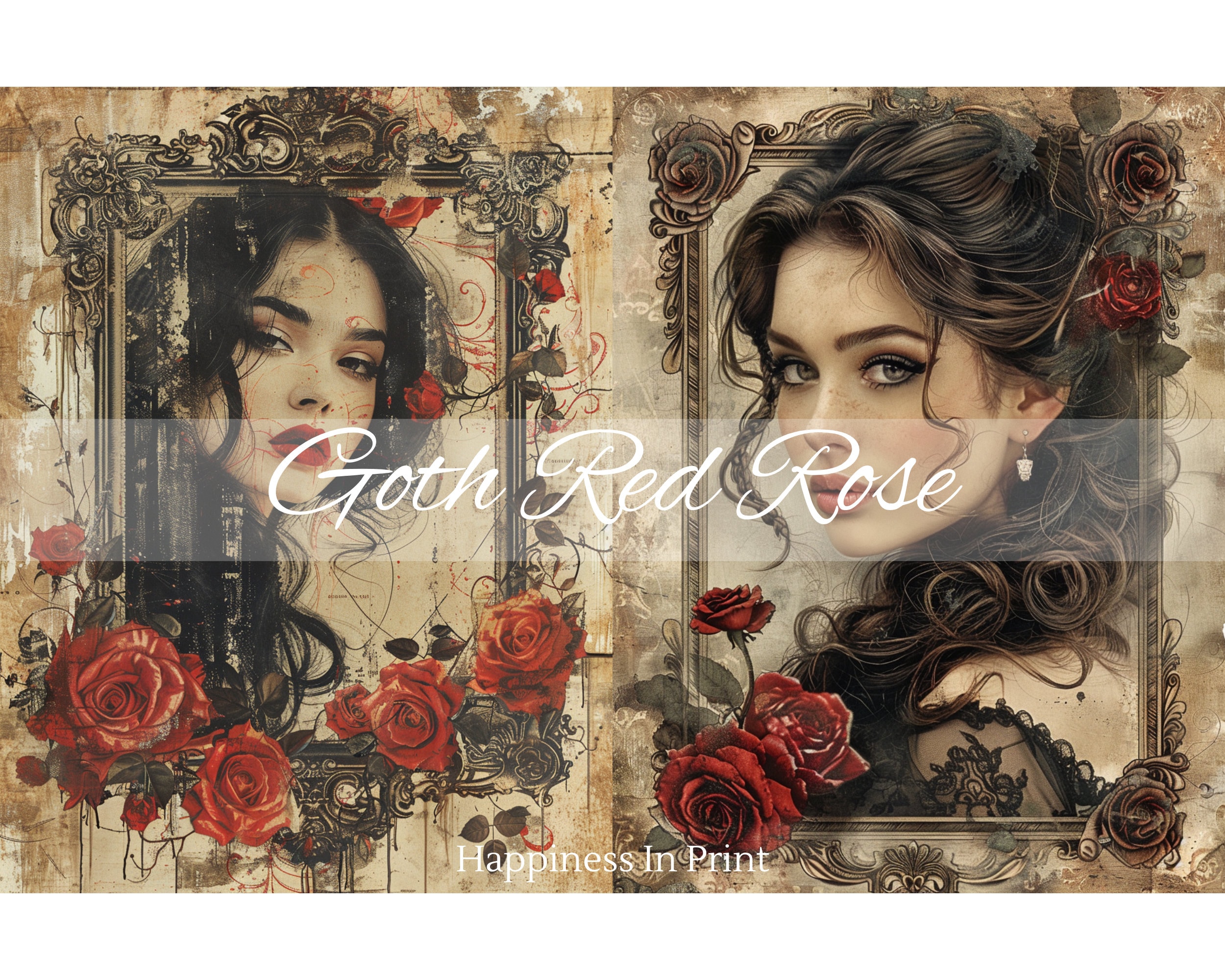 Vintage Goth Rose Tattered Red Digital Paper Red Journal Rose Junk ...