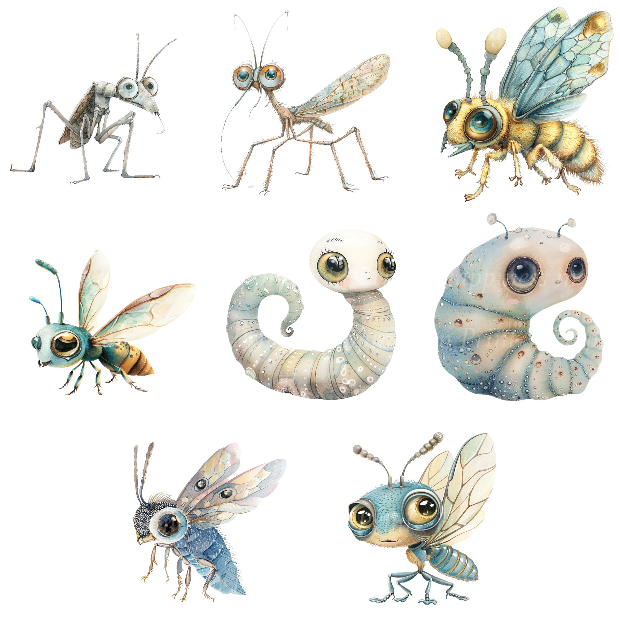 82 Cute Bugs Clipart Set Childrens Illustration Style Graphics ...