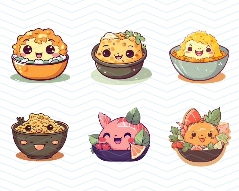 Kawaii Sushi and Japanese Food Clipart PNG Bundle Chibi Sushi Kawaii ...