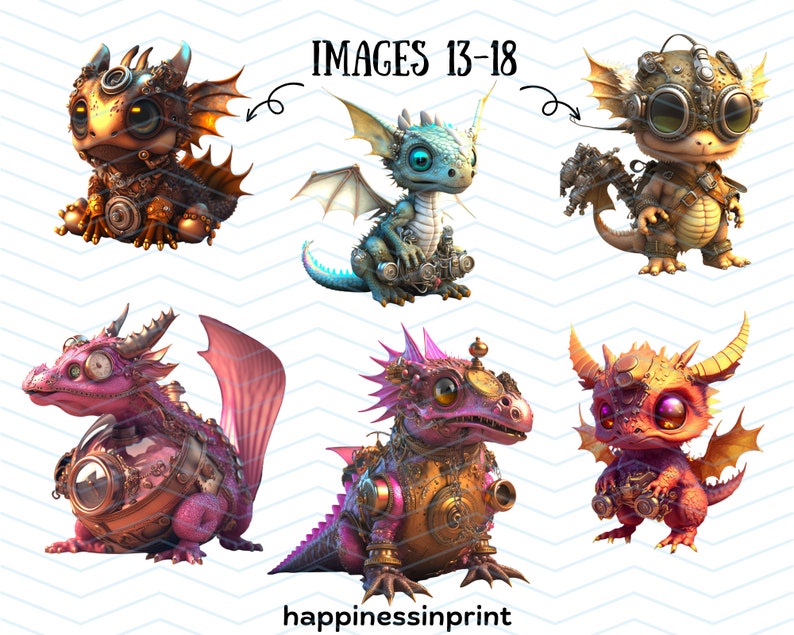 Steampunk Dragon Baby Clipart Bundle Steampunk Baby Dragon PNG - Etsy
