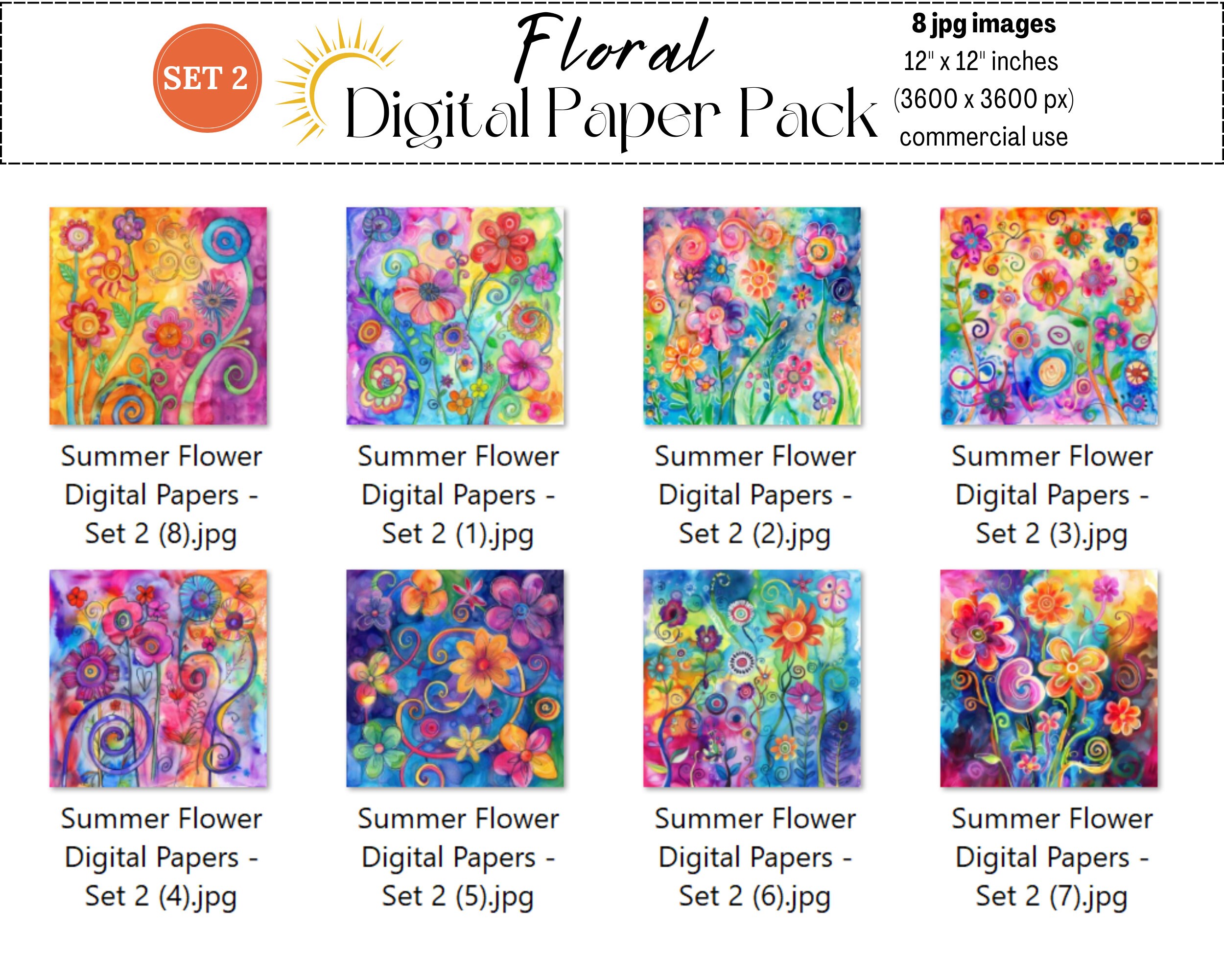 Summer Flower Digital Paper Commercial Use Watercolor Flower Background ...