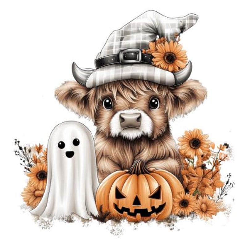Cute Fall Highland Cow Ghost PNG Spooky Season Autumn Cow Shirt PNG ...