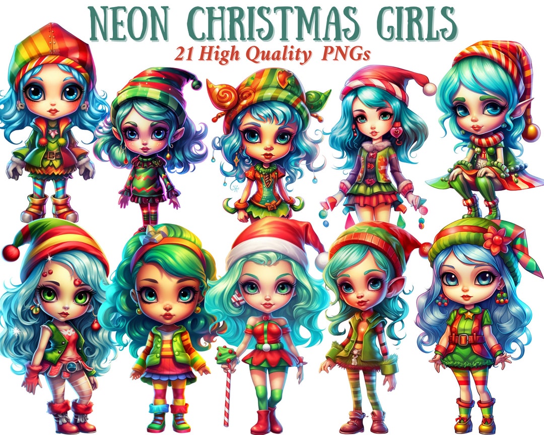 21 Neon Christmas Girl Clipart PNG Christmas Goth Girl Winter Holiday ...