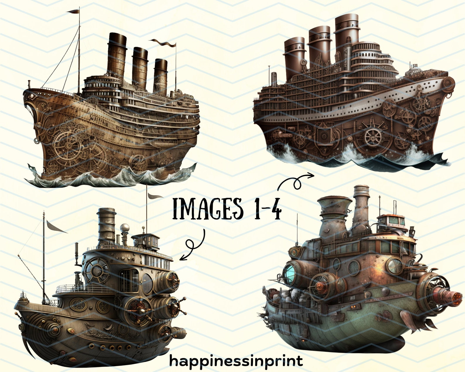 Steampunk Ships Boats Submarines PNG Clipart Bundle Steampunk Boats Submarines Lighthouses PNG ...
