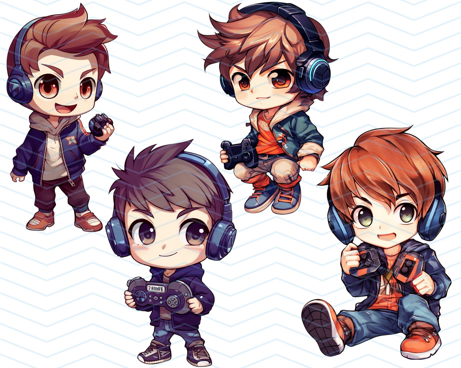 Cute Kawaii Gamer Boy Video Game Player Clipart Chibi Bundle Free ...