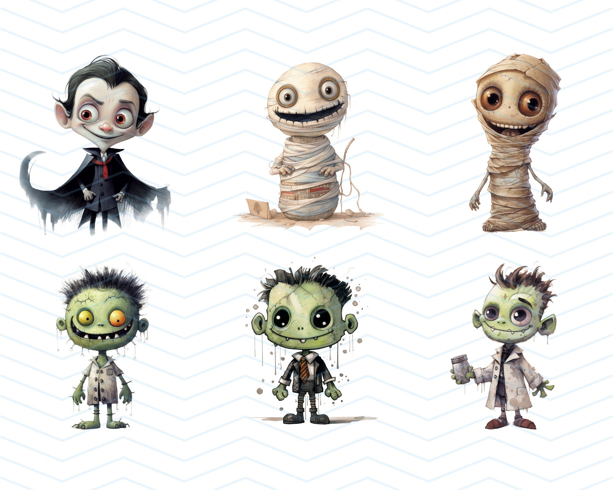Cute Halloween Clipart PNG Cartoon Monsters Clip Art - Etsy