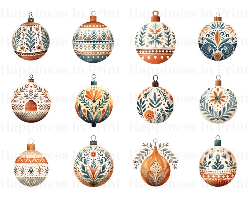 Scandinavian Christmas Baubles Clipart Traditional Christmas - Etsy Canada
