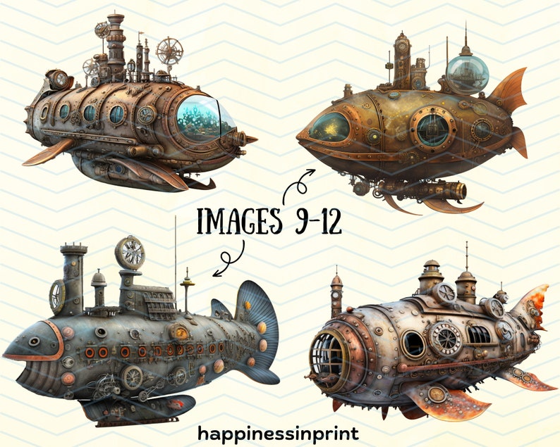 Steampunk Ships Boats Submarines PNG Clipart Bundle Steampunk Boats ...
