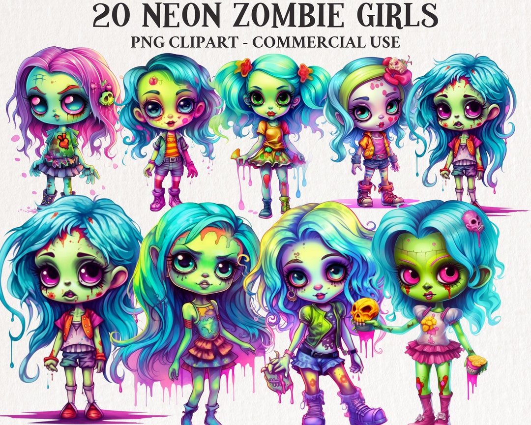 Neon Zombie Girl Clipart PNG Scary Zombie Clip Art Halloween Zombie ...