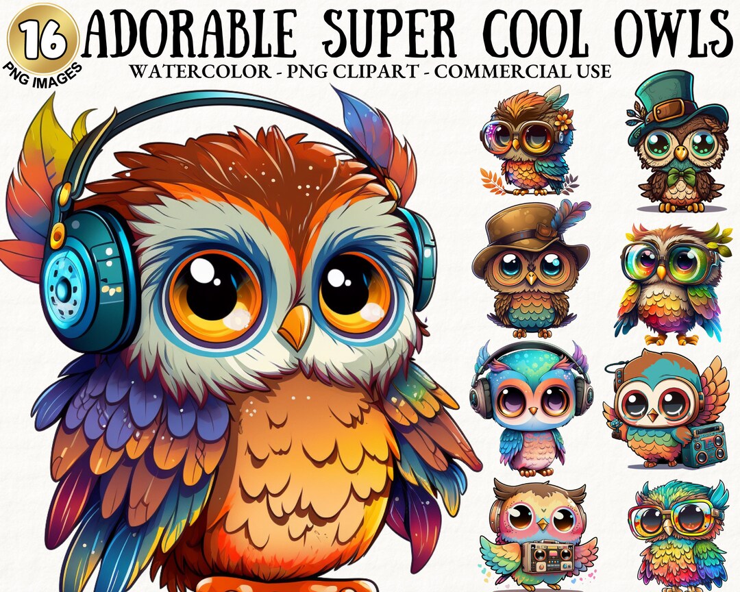 Cute Owl Clipart PNG Planner Wise Owl PNG Sticker Cool Headphones Bird ...