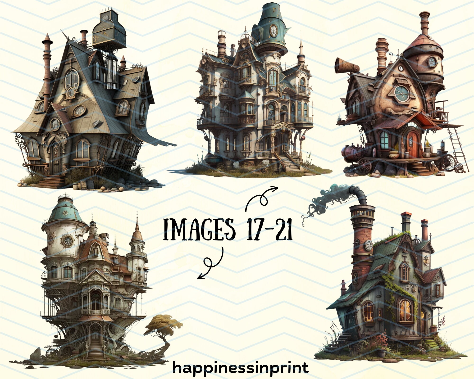 Steampunk Castles Mansions and Houses PNG Clipart Bundle Steampunk ...