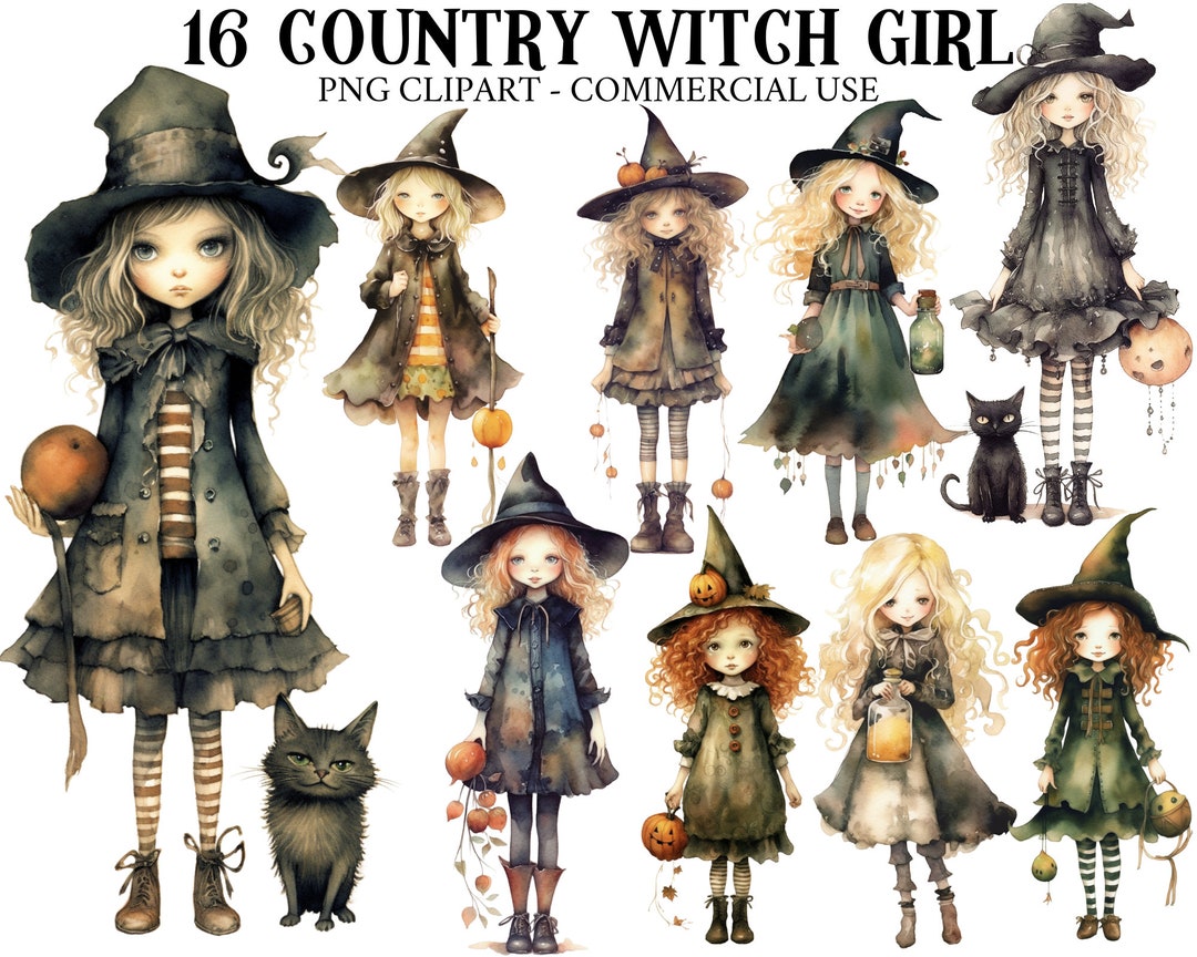 Country Witch Girl Clipart Cottagecore Witch PNG Boho Witches Planner ...