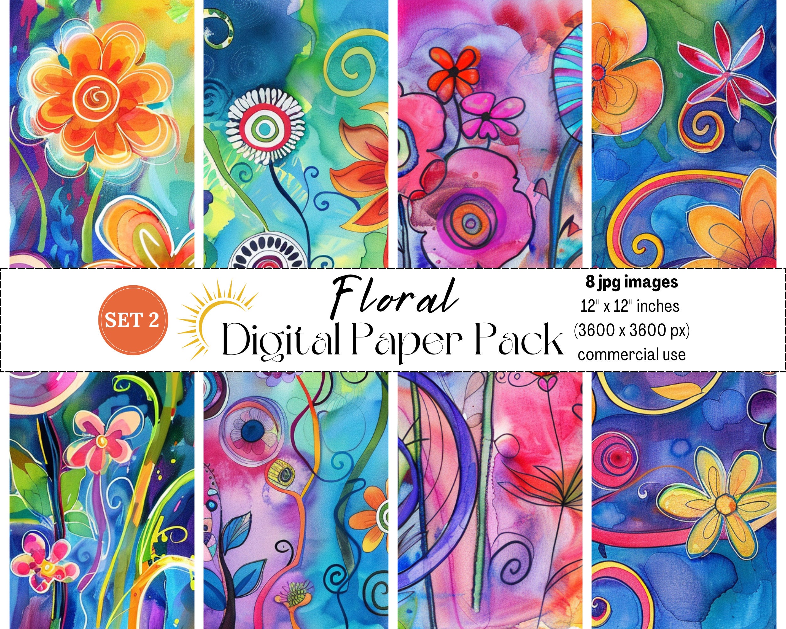 Summer Flower Digital Paper Commercial Use Watercolor Flower Background ...