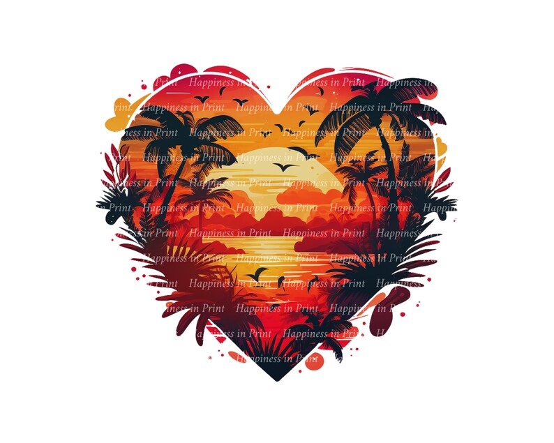 16 Tropical Island Love Hearts Clipart PNG Love Heart PNG Junk Journal ...