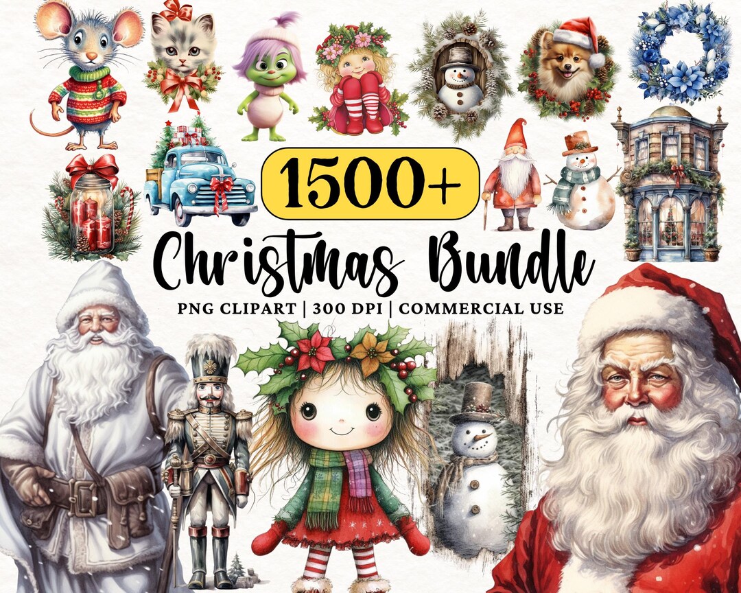 Christmas Bundle Clipart Whimsical Holiday Graphic Xmas Set PNG ...