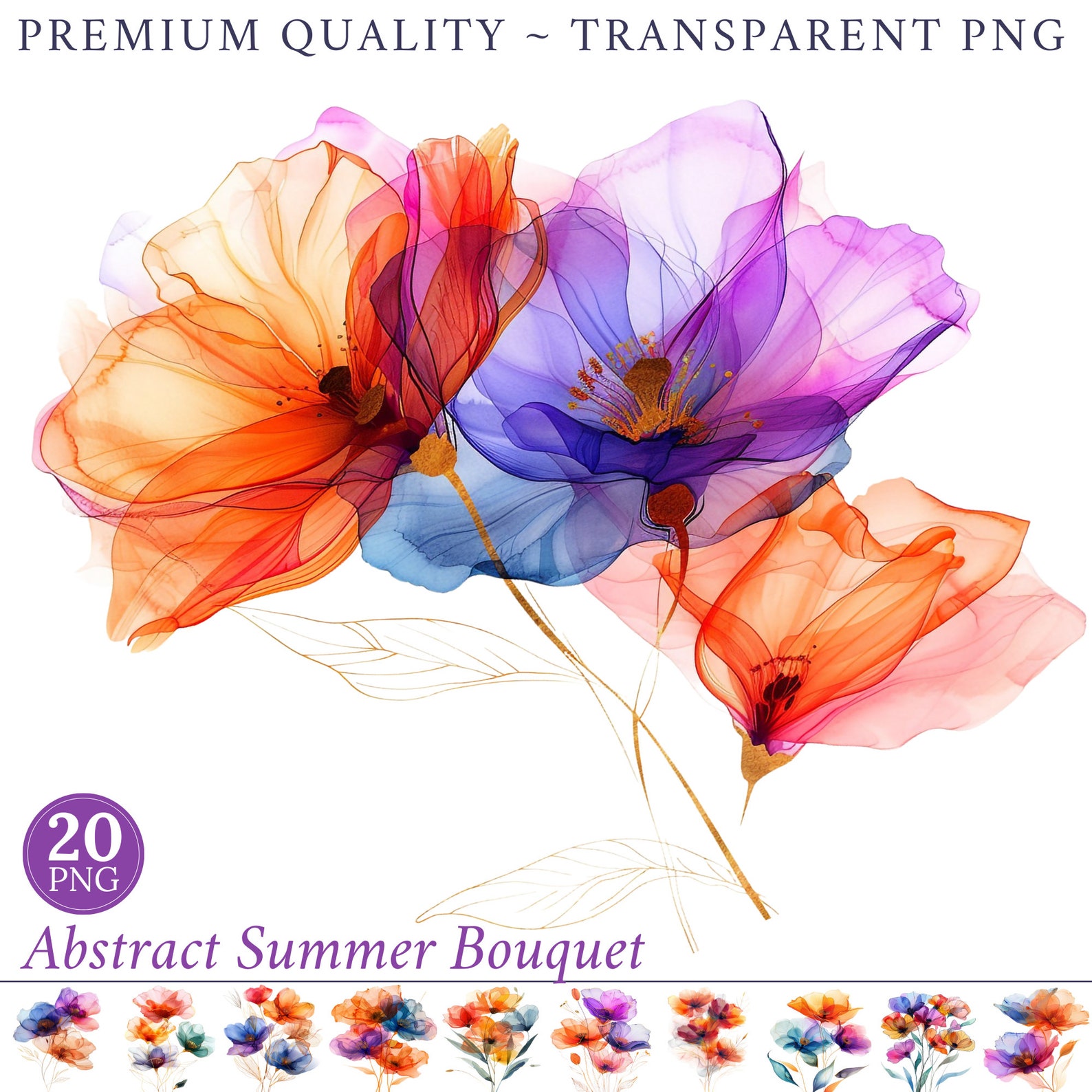 20 Abstract Flower Clipart Watercolor Flower Bouqet Clipart PNG ...