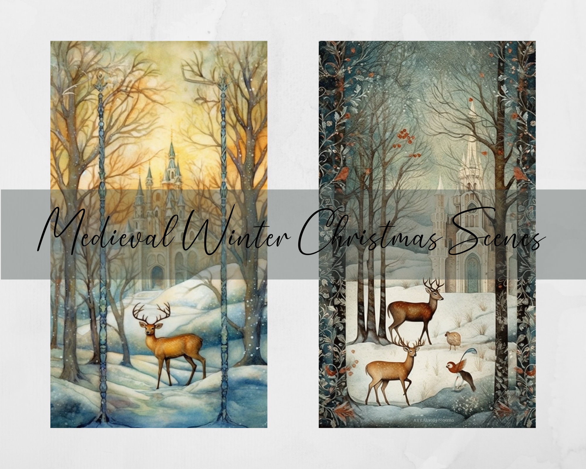 Medieval Winter Christmas Scene Digital Paper Watercolor Christmas ...