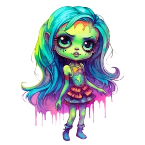 Neon Zombie Girl Clipart PNG Scary Zombie Clip Art Halloween Zombie ...
