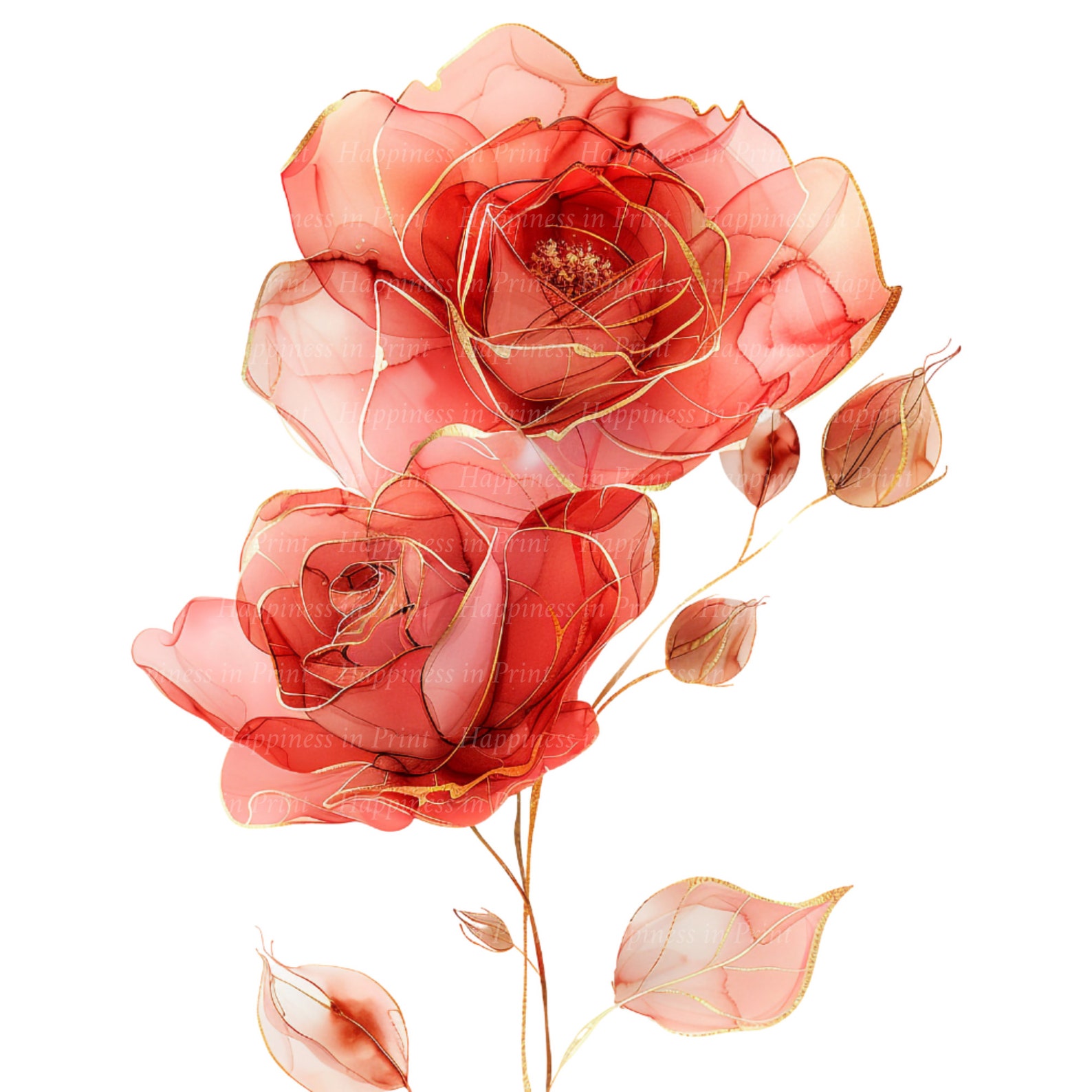 20 Abstract Flowers Clipart Red Rose TRANSPARENT PNG Print Watercolor ...
