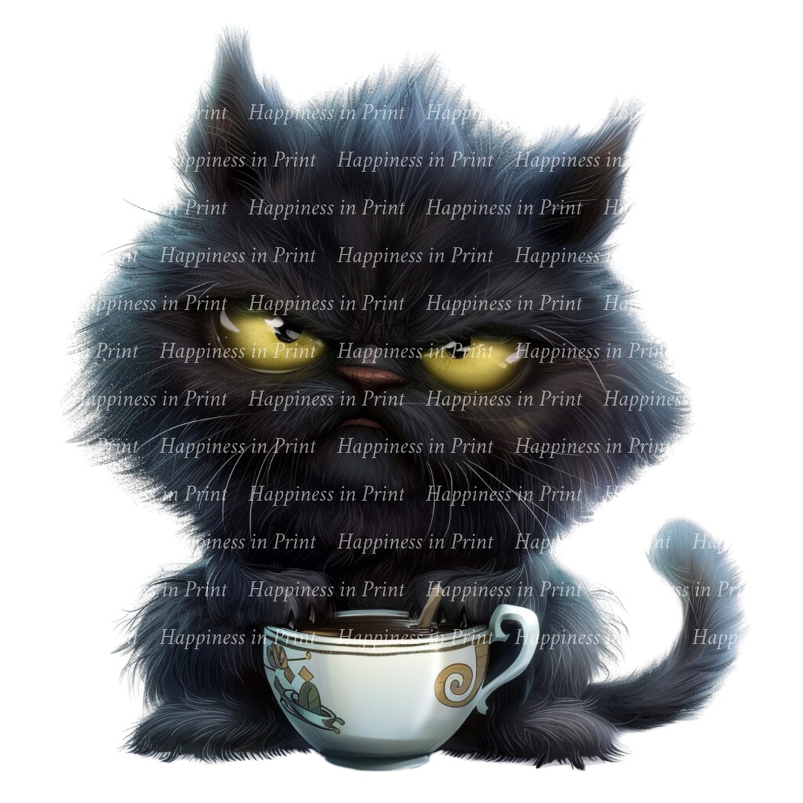 17 Whimsical Grumpy Coffee Cat Clipart Printable Commercial Use ...