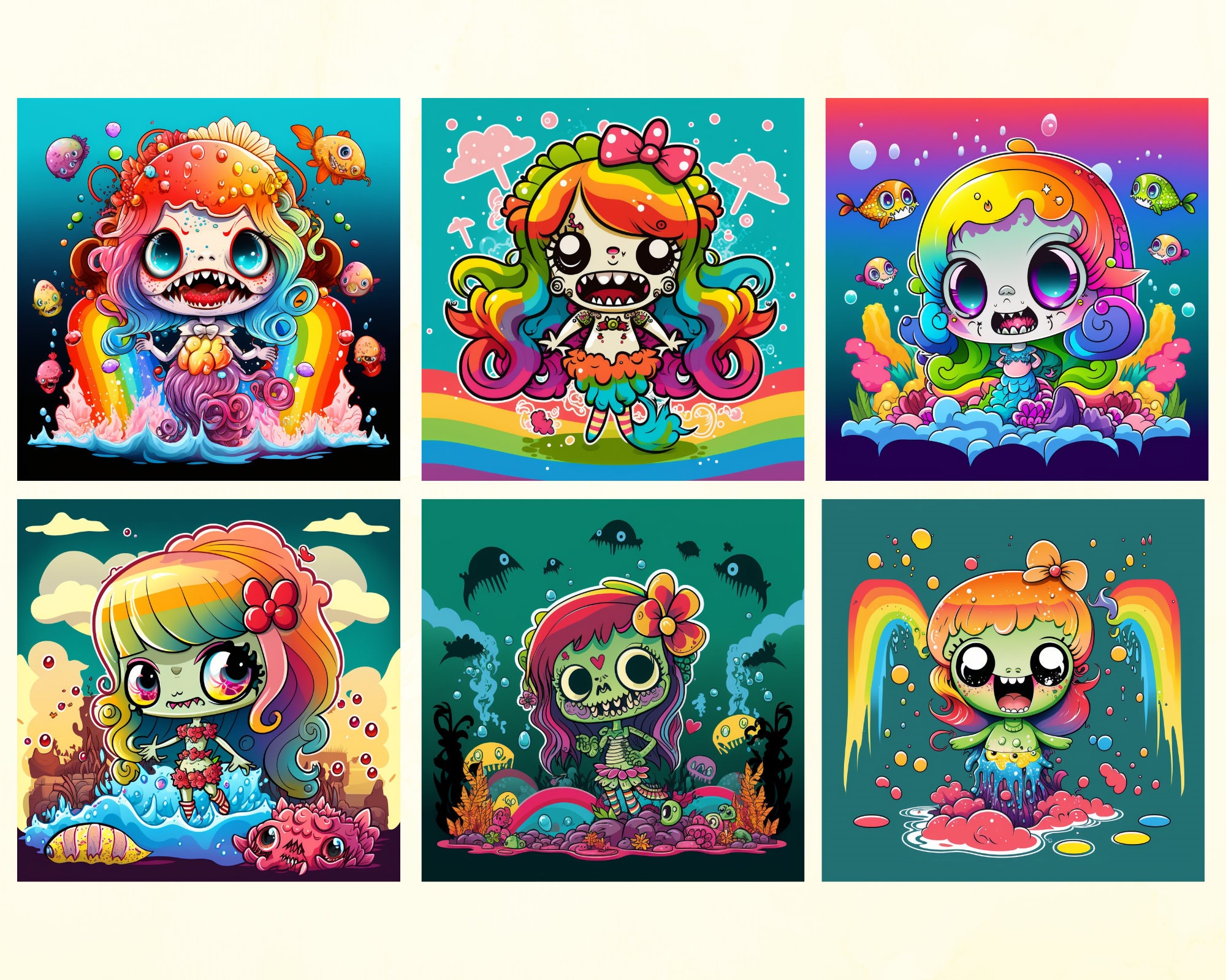 Cute Kawaii Zombie Mermaids Clipart Bright Chibi Mermaid Zombie Kawaii ...
