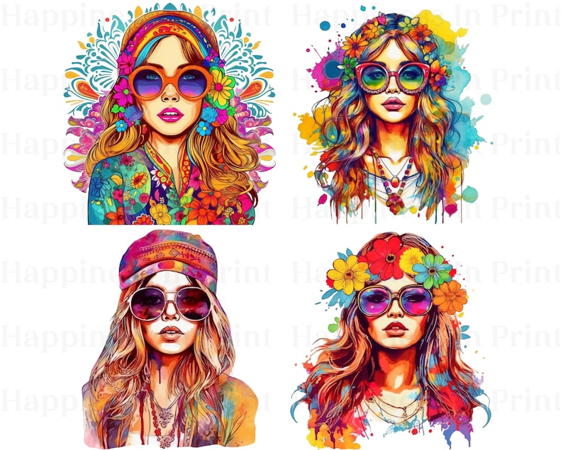 Rainbow Hippy Girl PNG Clipart 1970's Style Hippie Clip Art PNG ...