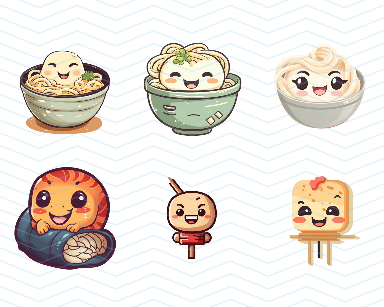 30 Kawaii Sushi and Japanese Food Clipart PNG Bundle Chibi Sushi Kawaii ...