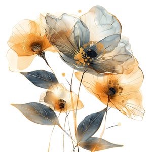 20 Abstract Flowers Clipart Flower Print Watercolor Silver Flower ...