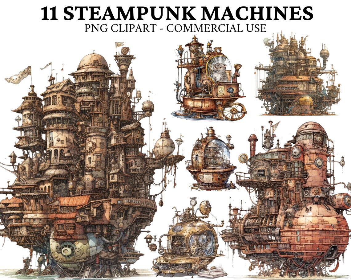 Curious Steampunk Machines PNG Clipart Bundle Steampunk - Etsy